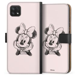 DeinDesign Galaxy A22 5G Handy Klapph&uuml;lle Handyh&uuml;lle aus Kunst Leder schwarz Flip Case Minnie Mouse Disney Official Licensed Product Sideflip mit langer Lasche