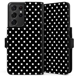 DeinDesign Galaxy S21 Ultra 5G Handy Klapph&uuml;lle Handyh&uuml;lle aus Kunst Leder schwarz Flip Case Retro Points Polka Dots Sideflip mit Lasche
