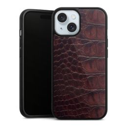DeinDesign iPhone 15 Handy Gallery Case Handyh&uuml;lle 9H Geh&auml;rtetes Glas R&uuml;ckseite H&uuml;lle Leather Crocodile Animal Print Gallery Case