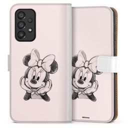 DeinDesign Galaxy A33 5G Handy Klapph&uuml;lle Handyh&uuml;lle aus Kunst Leder wei&szlig; Flip Case Minnie Mouse Disney Official Licensed Product Sideflip mit Lasche