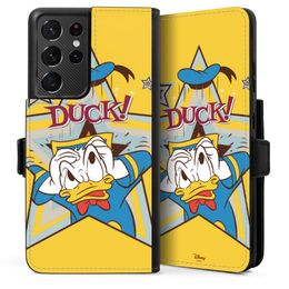 DeinDesign Galaxy S21 Ultra 5G Handy Klapph&uuml;lle Handyh&uuml;lle aus Kunst Leder schwarz Flip Case Donald Duck Disney Official Licensed Product Sideflip mit Lasche