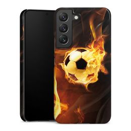 DeinDesign Galaxy S22 Handy Premium Case Smartphone Handyh&uuml;lle Schutzh&uuml;lle gl&auml;nzend Soccer Ball Fire Premium Case