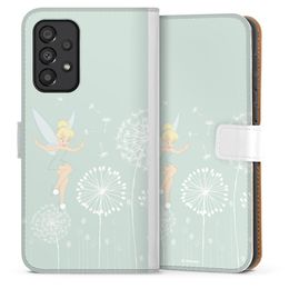 DeinDesign Galaxy A33 5G Handy Klapph&uuml;lle Handyh&uuml;lle aus Kunst Leder wei&szlig; Flip Case Dandelion Disney Tinkerbells Sideflip mit Lasche