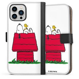 DeinDesign iPhone 13 Pro Max Handy Klapph&uuml;lle Handyh&uuml;lle aus Kunst Leder schwarz Flip Case Snoopy Peanuts Official Licensed Product Sideflip mit langer Lasche