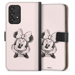 DeinDesign Galaxy A33 5G Handy Klapph&uuml;lle Handyh&uuml;lle aus Kunst Leder schwarz Flip Case Minnie Mouse Disney Official Licensed Product Sideflip mit langer Lasche