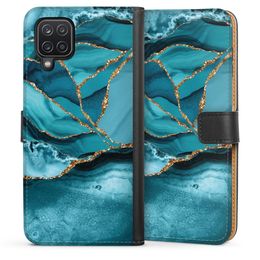 DeinDesign Galaxy A12 Handy Klapph&uuml;lle Handyh&uuml;lle aus Kunst Leder schwarz Flip Case Marble Gemstone Glitzer Sideflip mit langer Lasche