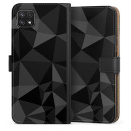 DeinDesign Galaxy A22 5G Handy Klapph&uuml;lle Handyh&uuml;lle aus Kunst Leder schwarz Flip Case Muster Geometric Abstract Sideflip mit langer Lasche