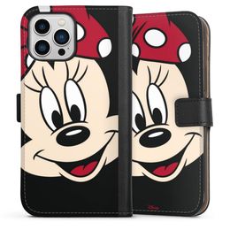 DeinDesign iPhone 13 Pro Max Handy Klapph&uuml;lle Handyh&uuml;lle aus Kunst Leder schwarz Flip Case Disney Minnie Mouse Official Licensed Product Sideflip mit langer 