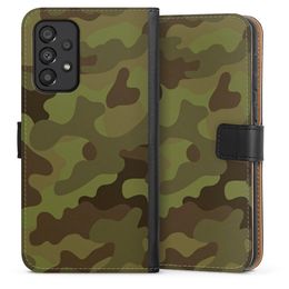 DeinDesign Galaxy A33 5G Handy Klapph&uuml;lle Handyh&uuml;lle aus Kunst Leder schwarz Flip Case Camouflage Tarnmuster Army Sideflip mit langer Lasche