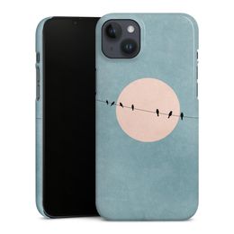 DeinDesign iPhone 14 Plus Handy Premium Case Smartphone Handyh&uuml;lle Schutzh&uuml;lle gl&auml;nzend Bird Turquoise Moon Premium Case