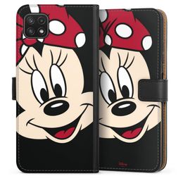 DeinDesign Galaxy A22 5G Handy Klapph&uuml;lle Handyh&uuml;lle aus Kunst Leder schwarz Flip Case Minnie Mouse Official Licensed Product Disney Sideflip mit langer Lasche