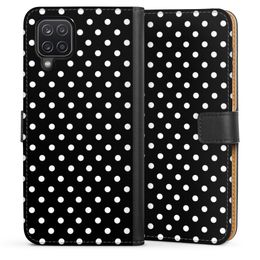 DeinDesign Galaxy A12 Handy Klapph&uuml;lle Handyh&uuml;lle aus Kunst Leder schwarz Flip Case Points Retro Polka Dots Sideflip mit langer Lasche