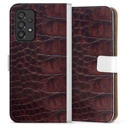DeinDesign Galaxy A33 5G Handy Klapph&uuml;lle Handyh&uuml;lle aus Kunst Leder wei&szlig; Flip Case Animal Print Crocodile Leather Sideflip mit Lasche