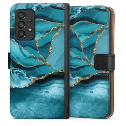 DeinDesign Galaxy A53 5G Handy Klapph&uuml;lle Handyh&uuml;lle aus Kunst Leder schwarz Flip Case Glitzer Marble Gemstone Sideflip mit langer Lasche