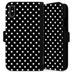 DeinDesign iPhone X Handy Klapph&uuml;lle Handyh&uuml;lle aus Kunst Leder schwarz Flip Case Retro Points Polka Dots Sideflip mit langer Lasche