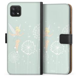 DeinDesign Galaxy A22 5G Handy Klapph&uuml;lle Handyh&uuml;lle aus Kunst Leder schwarz Flip Case Dandelion Disney Tinkerbells Sideflip mit langer Lasche