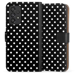 DeinDesign Galaxy A53 5G Handy Klapph&uuml;lle Handyh&uuml;lle aus Kunst Leder schwarz Flip Case Points Retro Polka Dots Sideflip mit langer Lasche