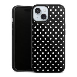 DeinDesign iPhone 15 Handy Gallery Case Handyh&uuml;lle 9H Geh&auml;rtetes Glas R&uuml;ckseite H&uuml;lle Retro Points Polka Dots Gallery Case