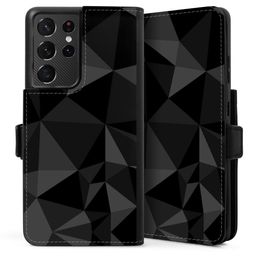 DeinDesign Galaxy S21 Ultra 5G Handy Klapph&uuml;lle Handyh&uuml;lle aus Kunst Leder schwarz Flip Case Abstract Muster Geometric Sideflip mit Lasche