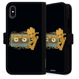 DeinDesign iPhone X Handy Klapph&uuml;lle Handyh&uuml;lle aus Kunst Leder schwarz Flip Case Guardians Of The Galaxy Groot Marvel Sideflip mit langer Lasche