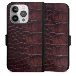 DeinDesign iPhone 14 Pro Handy Klapph&uuml;lle Handyh&uuml;lle aus Kunst Leder schwarz Flip Case Leather Crocodile Animal Print Sideflip mit langer Lasche