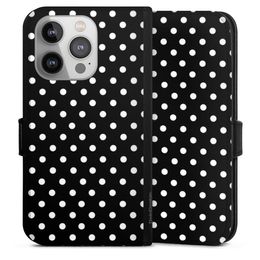 DeinDesign iPhone 14 Pro Handy Klapph&uuml;lle Handyh&uuml;lle aus Kunst Leder schwarz Flip Case Retro Points Polka Dots Sideflip mit langer Lasche