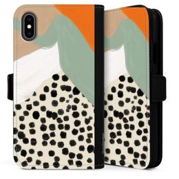 DeinDesign iPhone X Handy Klapph&uuml;lle Handyh&uuml;lle aus Kunst Leder schwarz Flip Case Abstract Boho Kunst Sideflip mit langer Lasche