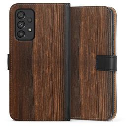 DeinDesign Galaxy A33 5G Handy Klapph&uuml;lle Handyh&uuml;lle aus Kunst Leder schwarz Flip Case Nut Tree Wood Wooden Look Sideflip mit langer Lasche