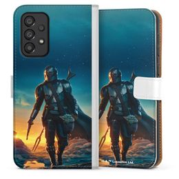DeinDesign Galaxy A33 5G Handy Klapph&uuml;lle Handyh&uuml;lle aus Kunst Leder wei&szlig; Flip Case Sunset Star Wars The Mandalorian Sideflip mit Lasche