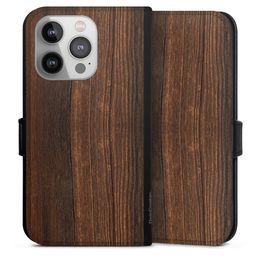 DeinDesign iPhone 14 Pro Handy Klapph&uuml;lle Handyh&uuml;lle aus Kunst Leder schwarz Flip Case Wood Nut Tree Wooden Look Sideflip mit langer Lasche