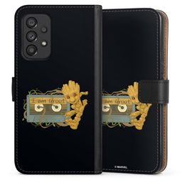 DeinDesign Galaxy A53 5G Handy Klapph&uuml;lle Handyh&uuml;lle aus Kunst Leder schwarz Flip Case Marvel Groot Guardians Of The Galaxy Sideflip mit langer Lasche