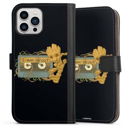 DeinDesign iPhone 13 Pro Max Handy Klapph&uuml;lle Handyh&uuml;lle aus Kunst Leder schwarz Flip Case Guardians Of The Galaxy Groot Marvel Sideflip mit langer Lasche