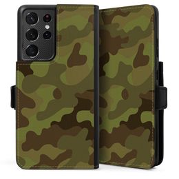 DeinDesign Galaxy S21 Ultra 5G Handy Klapph&uuml;lle Handyh&uuml;lle aus Kunst Leder schwarz Flip Case Camouflage Tarnmuster Army Sideflip mit Lasche