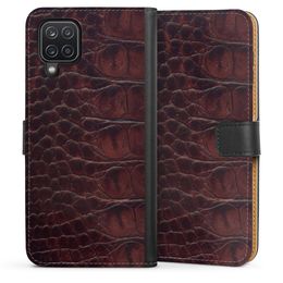 DeinDesign Galaxy A12 Handy Klapph&uuml;lle Handyh&uuml;lle aus Kunst Leder schwarz Flip Case Leather Crocodile Animal Print Sideflip mit langer Lasche