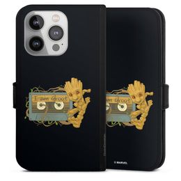 DeinDesign iPhone 14 Pro Handy Klapph&uuml;lle Handyh&uuml;lle aus Kunst Leder schwarz Flip Case Guardians Of The Galaxy Groot Marvel Sideflip mit langer Lasche