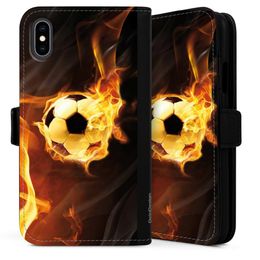 DeinDesign iPhone X Handy Klapph&uuml;lle Handyh&uuml;lle aus Kunst Leder schwarz Flip Case Soccer Ball Fire Sideflip mit langer Lasche
