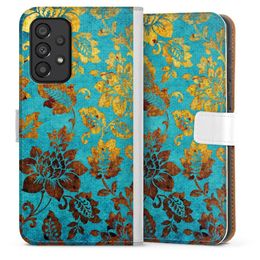DeinDesign Galaxy A33 5G Handy Klapph&uuml;lle Handyh&uuml;lle aus Kunst Leder wei&szlig; Flip Case Flowers Ornament Vintage Sideflip mit Lasche