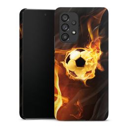 DeinDesign Galaxy A53 5G Handy Premium Case Smartphone Handyh&uuml;lle Schutzh&uuml;lle gl&auml;nzend Ball Fire Soccer Premium Case