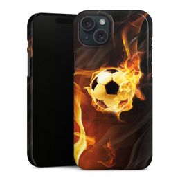 DeinDesign iPhone 15 Plus Handy Premium Case Smartphone Handyh&uuml;lle Schutzh&uuml;lle gl&auml;nzend Soccer Ball Fire Premium Case