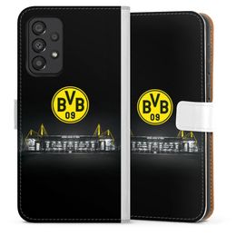 DeinDesign Galaxy A33 5G Handy Klapph&uuml;lle Handyh&uuml;lle aus Kunst Leder wei&szlig; Flip Case Borussia Dortmund Bvb Stadium Sideflip mit Lasche