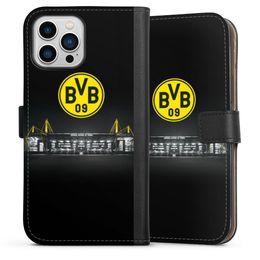 DeinDesign iPhone 13 Pro Max Handy Klapph&uuml;lle Handyh&uuml;lle aus Kunst Leder schwarz Flip Case Borussia Dortmund Stadium Bvb Sideflip mit langer Lasche