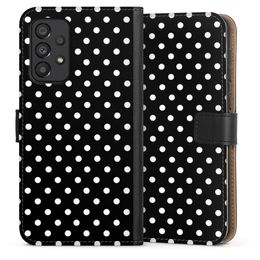 DeinDesign Galaxy A33 5G Handy Klapph&uuml;lle Handyh&uuml;lle aus Kunst Leder schwarz Flip Case Points Retro Polka Dots Sideflip mit langer Lasche