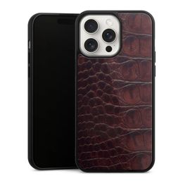 DeinDesign iPhone 15 Pro Max Handy Gallery Case Handyh&uuml;lle 9H Geh&auml;rtetes Glas R&uuml;ckseite H&uuml;lle Leather Crocodile Animal Print Gallery Case