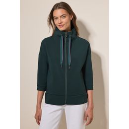 Sweatjacke Cecil, Damen, Gr. M (40), grün (fir grün), Sweatware, 48% Polyamid, 39% Viskose, 13% Elasthan, unifarben, Casual, gerade normal, hoch geschlossener Ausschnitt, Bündchen, Sweatjacken, mit 3/4 Ärmeln