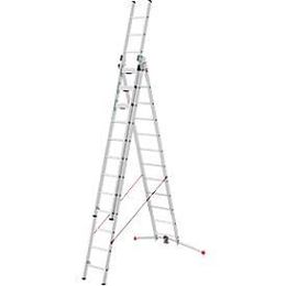 Mehrzweckleiter Hailo S120 Pro, 3-teilig, 3 x 12 Sprossen, Drehstufen-System, Bodenausgleich, bis 150 kg, Aluminium und Kunststoff, silber