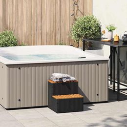 vidaXL Whirlpooltreppe Schwarz 50x50x50,5 cm Poly Rattan Akazie Massiv