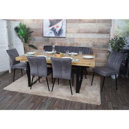 Esszimmer-Set MCW-K16, 4er-Set Stuhl+Sitzbank Esszimmergruppe Sitzgruppe Esszimmergarnitur, Samt Metall ~ dunkelgrau