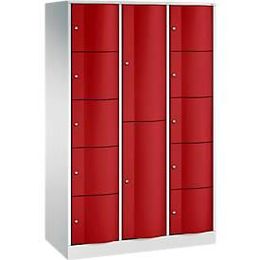 C+P Kombi-Schließfachschrank Resisto, 3 Abteile, 12 Fächer, B 1148 x T 540 x H 1950 mm, Lichtgrau/Rubinrot