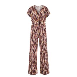 WE Fashion Jumpsuit Damen Gr&ouml;&szlig;e XXXL hellbeige / kastanienbraun / pueblo / brokat