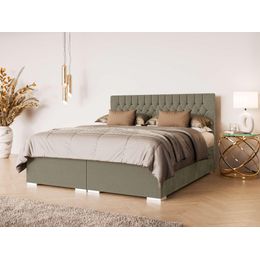 Polsterbett LEONIQUE "ALIY mit Matratze und Topper, in 3 Breiten (140, 160 und 180 cm)", grün (dunkelgrün), B:188cm H:122cm L:209cm, 100% Polyester, Betten, Boxspringbett mit Kopfteil, Bettkasten, Matratze (BFK/TFK) und Topper